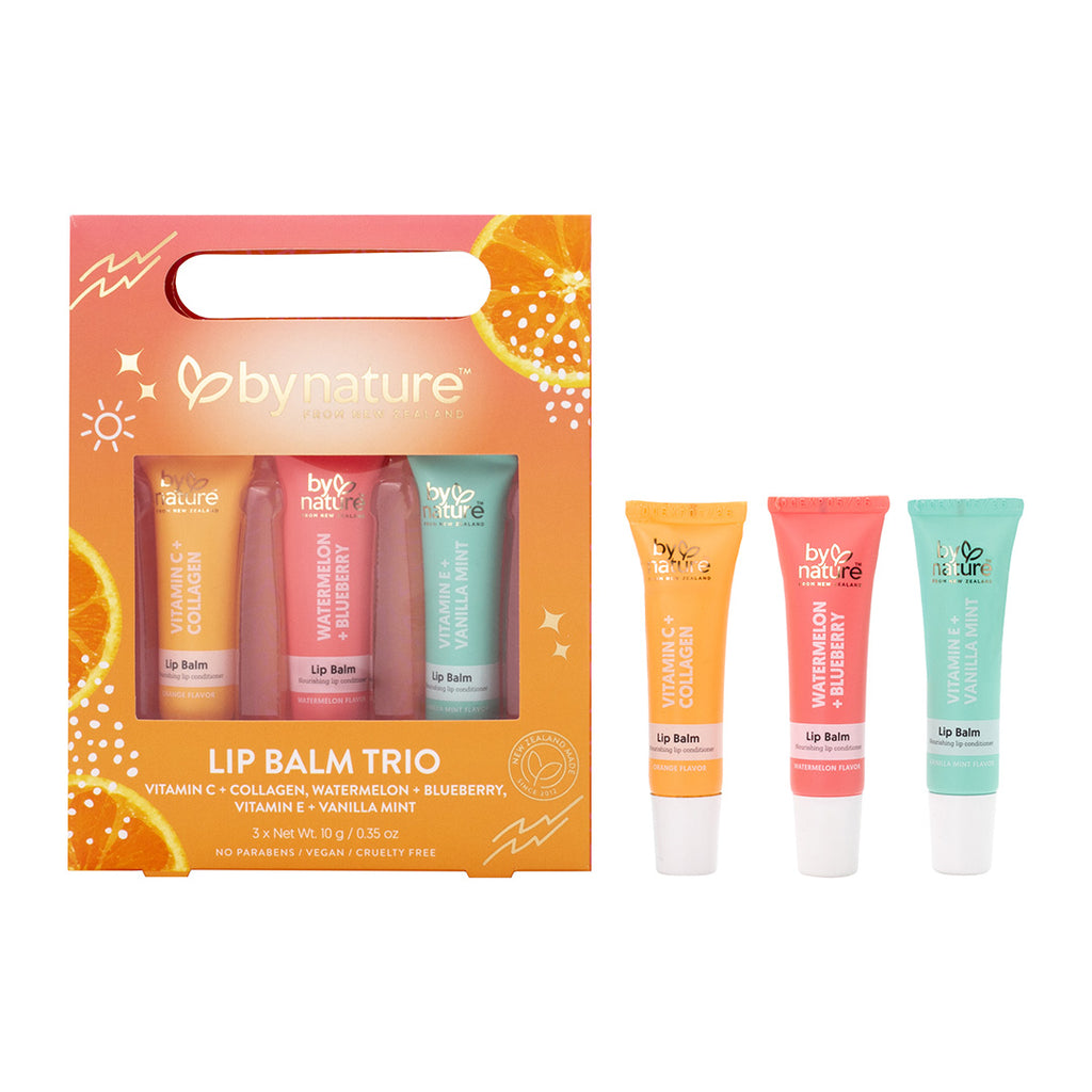 Lip Balm Trio - Vitamin C + Collagen, Watermelon + Blueberry, Vitamin ...